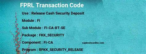 FPRL SAP Tcode For Release Cash Security Deposit