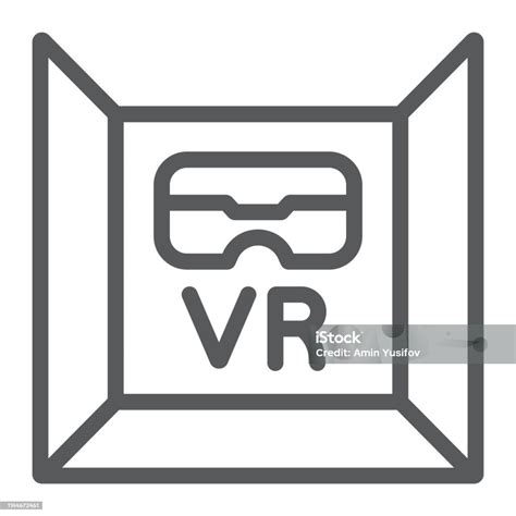 Vr 룸 라인 아이콘 게임 및 기술 가상 현실 공간 기호 벡터 그래픽 흰색 바탕에 선형 패턴 0명에 대한 스톡 벡터 아트 및