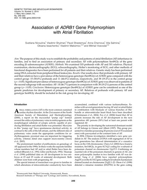 Pdf Association Of Adrb1 Gene Polymorphism With Atrial Fibrillation