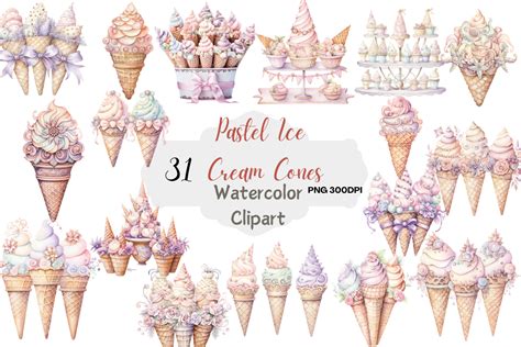 Pastel Ice Cream Cones Clipart Graphic By Dreamydesigns · Creative Fabrica