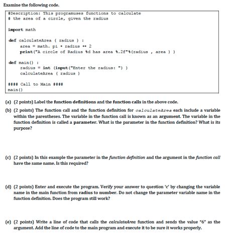Solved Examine The Following Code Description This