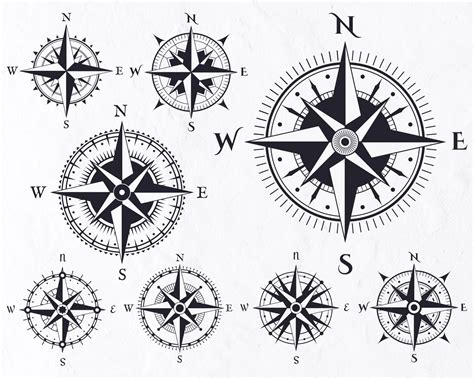 8 Wind Roses Svg Bundle Vintage Compass Svg West East North South