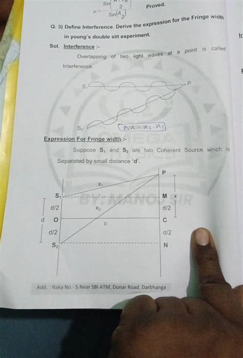 Q 3 Define Interference Derive The Expression For The Fringe Width In