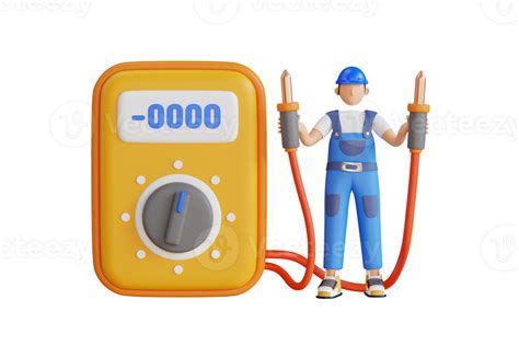 D Illustration Of Electrical Engineer Holding Digital Multimeter