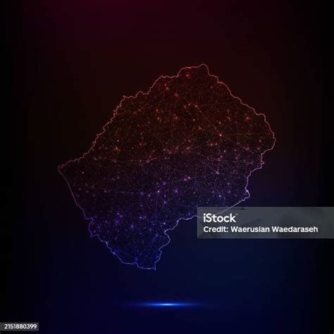 Lesotho Map Outline With Stars And Lines Multi Colors Abstract Framework Futuristic Low
