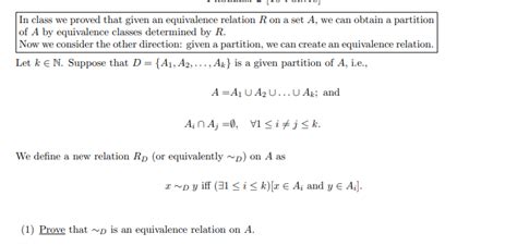 Solved In Class We Proved That Given An Equivalence Relation Chegg Com
