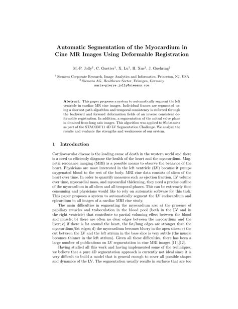 Pdf Automatic Segmentation Of The Myocardium In Cine Mr Images Using Deformable Registration