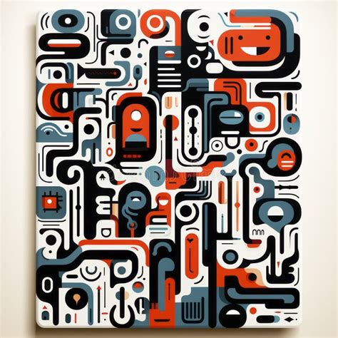 Futuristic Retro Abstract Drawing With Bold Outlines And Toy Like