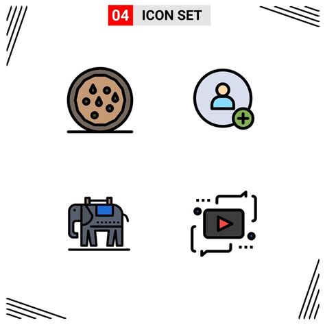 Pack Of 4 Creative Filledline Flat Colors Of Healthy Advertising Add Elephent Marketing Editable