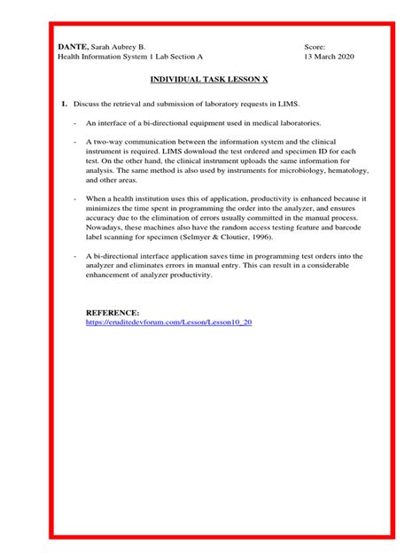 Health Information System Lab Discuss The Retrieval And Submission Of Laboratory Requests In