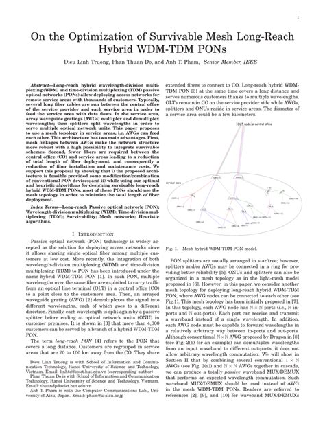 pdf optimization of survivable mesh long reach hybrid wdm tdm pons