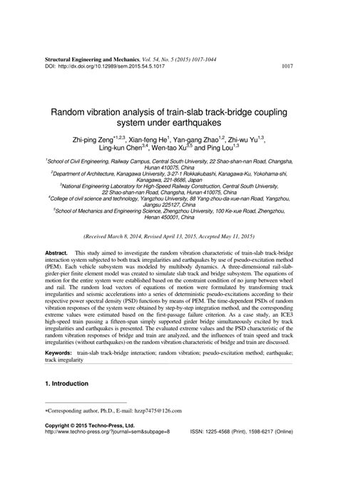 Pdf Random Vibration Analysis Of Train Slab Track Bridge Coupling