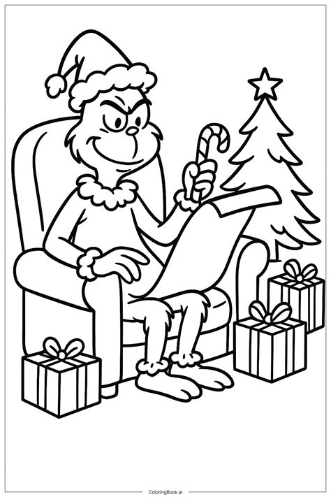 그린치의 크리스마스 리스트 읽기 색칠하기 페이지 무료 Pdfandpng 인쇄 가능