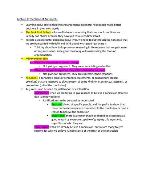 Lecture 1 The Value Of Arguments Lecture 1 The Value Of Arguments Learning About Critical