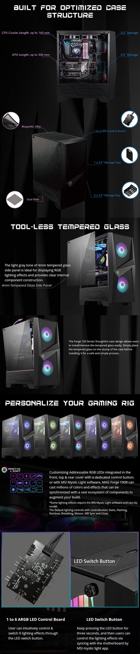 Buy MSI MAG Forge 100R RGB Tempered Glass Case MSI FORGE 100R PC Case Gear Australia