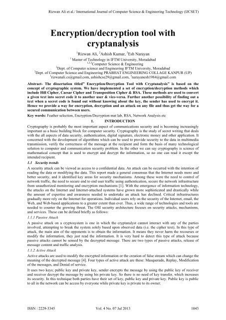 encryption decryption tool with cryptanalysis ijcset