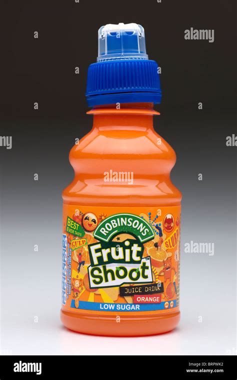 Plastic orange bottle of Robinsons low sugar Fruit Shoot juice drink ...