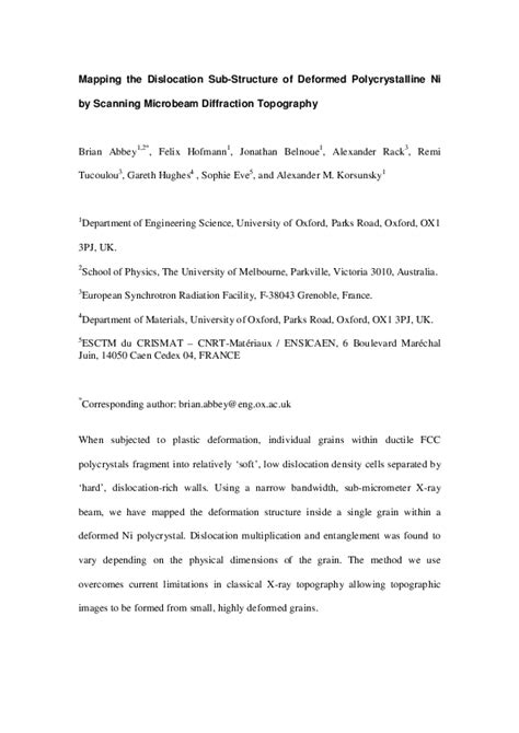 Pdf Mapping The Dislocation Sub Structure Of Deformed Polycrystalline Ni By Scanning Microbeam