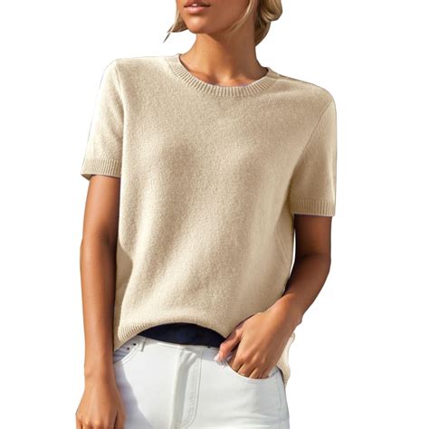 Merino Wool Short Sleeve Crewneck Sweater Top 100 Merino Wool Crew