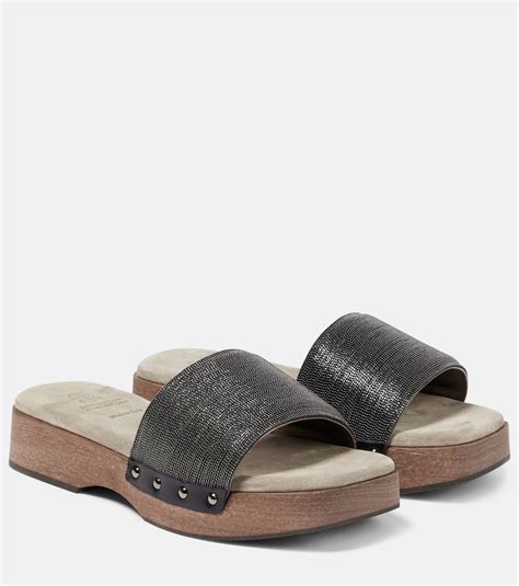 Embellished Clog Slides In Brown Brunello Cucinelli Mytheresa