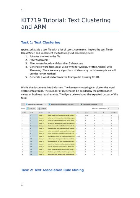 Kit719 7 Tutorial Text Clustering 1 Kit719 Tutorial Text Clustering And Arm Task 1 Text