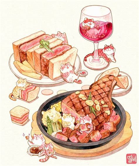 Twitter 음식 일러스트 수채화 음식 음식 그림