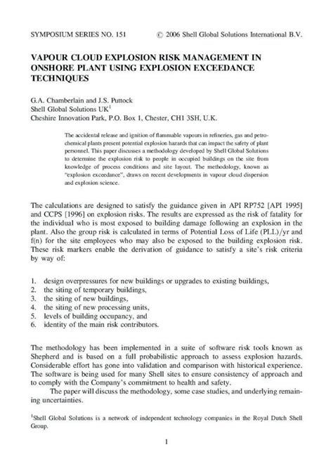 Pdf Vapour Cloud Explosion Risk Management In Onshore Plant Using