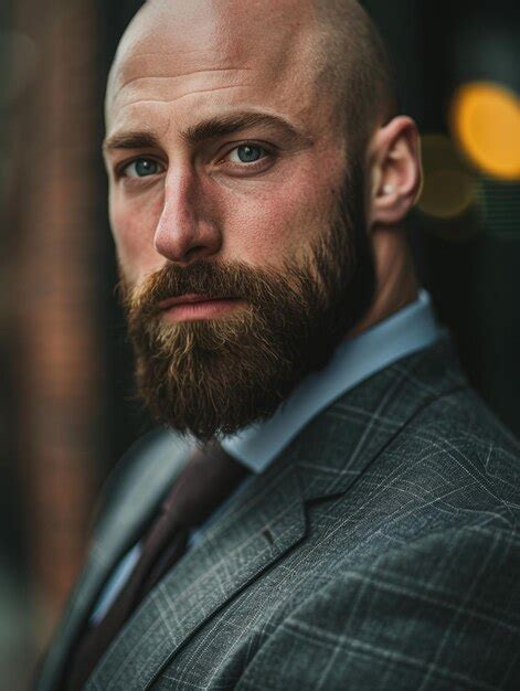 An Attractive Bald And Beard Man Wearing Suit Professional Portrait