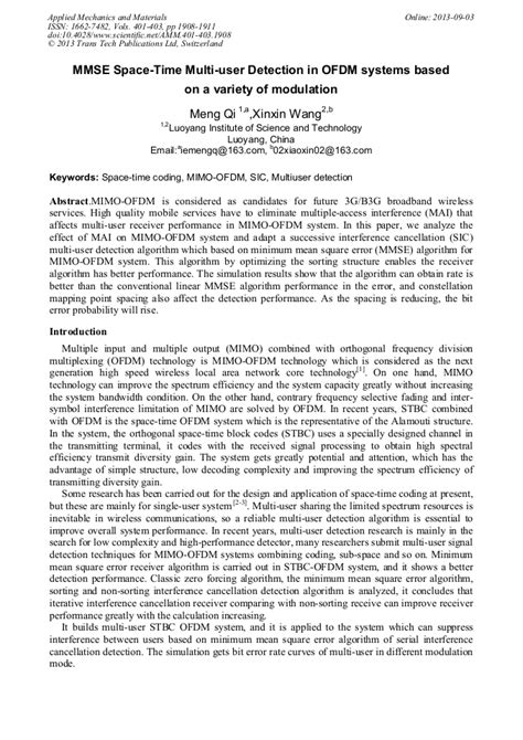 Mmse Space Time Multi User Detection In Ofdm Systems Based On A Variety