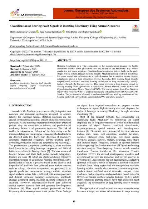 Pdf Classification Of Bearing Fault Signals In Rotating Machinery