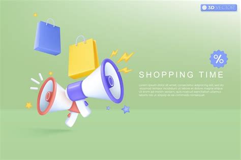 3d 메가폰 스피커와 번개 아이콘 상징 스피커 할인 프로모션을 발표 할인 가격을 판매 마케팅 시간 개념 3d 터 고립 일러스트레이션 만화 파스텔 미니멀 스타일 프리미엄 벡터