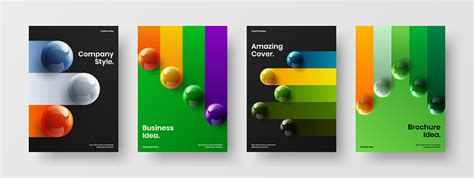 고유한 3d 구 전단지 레이아웃 컬렉션입니다 프리미엄 기업 커버 A4 디자인 벡터 템플릿 번들 개체 그룹에 대한 스톡 벡터 아트