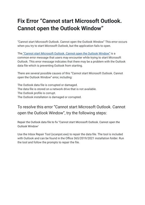 PPT Cannot Start Microsoft Outlook Cannot Open The Outlook Window PowerPoint Presentation
