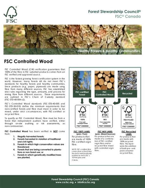 Fsc Controlled Wood Forest Stewardship Council Of Canada