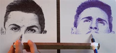 طراحی رونالدو و مسی به سبک چاپگر و به صورت همزمان