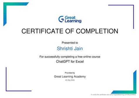 completed chatgpt for excel course shrishti jain posted on the topic linkedin