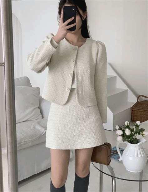 당일발송🚀 3천장돌파💗 하객룩 단독구매가능2col 트윈 트위드 미니 투피스 세트 스커트 에이블리