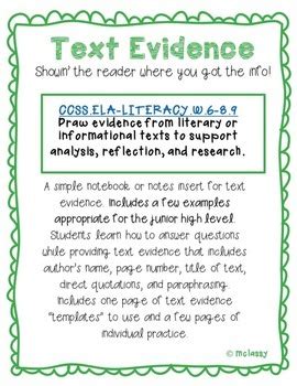 Text Evidence Template And Examples By Mclassy Tpt