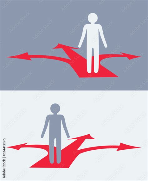 Three Way Arrow Icon A Man Stands On Arrows Pointing In Different Directions Choice Option
