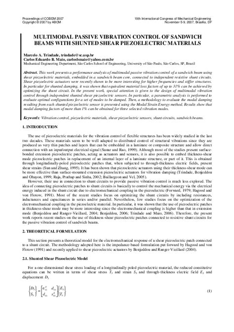Pdf Multimodal Vibration Control Of Beams Using Piezoelectrics