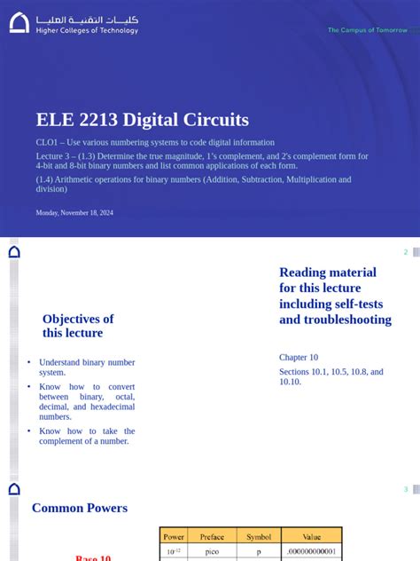 Ele 2213 Digital Circuits Clo1 Lecture 3 Version 202230 Pdf Subtraction Multiplication