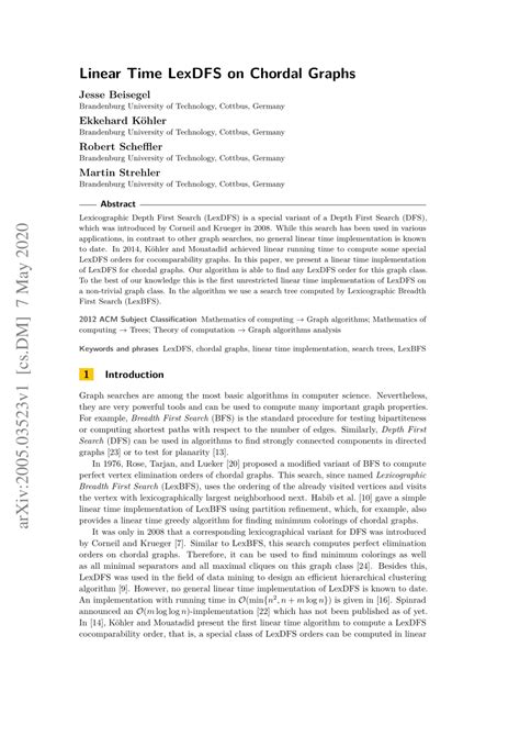 Pdf Linear Time Lexdfs On Chordal Graphs