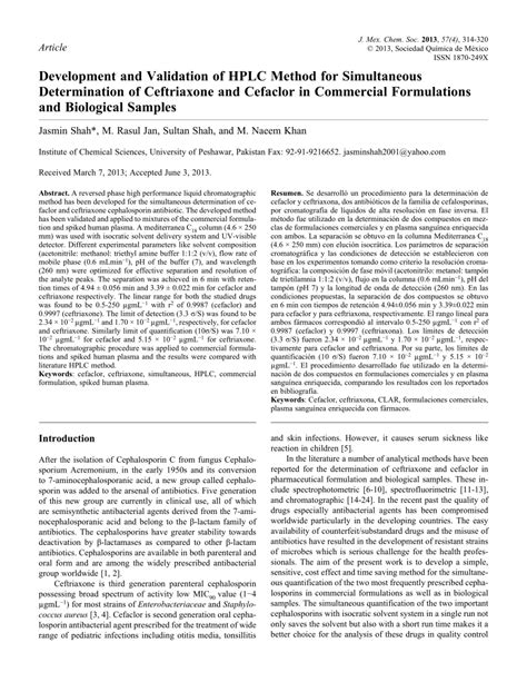 Pdf Development And Validation Of Hplc Method For Simultaneous Determination Of Ceftriaxone