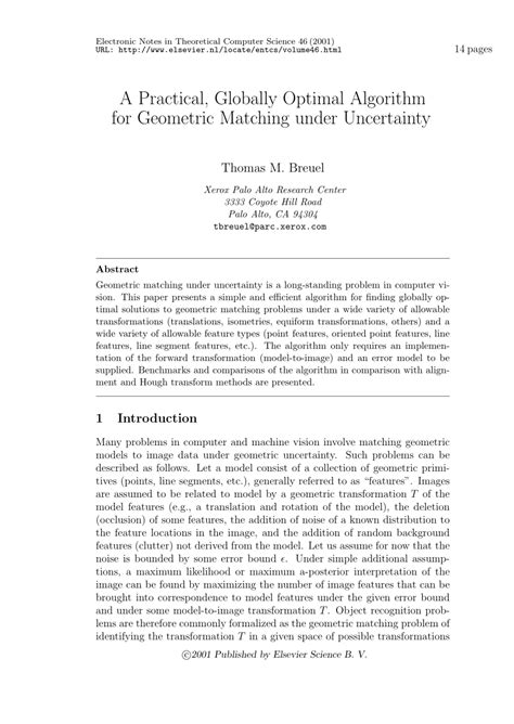 pdf a practical globally optimal algorithm for geometric matching