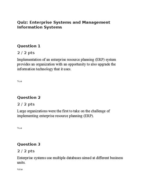 Quiz Enterprise Systems And Management Information Systems Quiz Enterprise Systems And