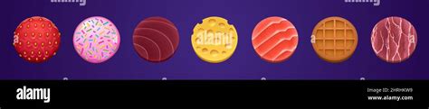 Game Ui Food App Icons Round Buttons Cartoon Menu Interface Gui
