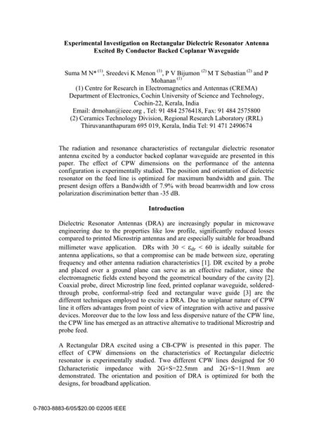 Pdf Experimental Investigation On Rectangular Dielectric Resonator Antenna Excited By