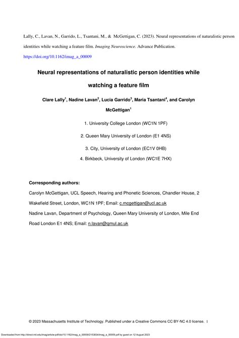 Pdf Neural Representations Of Naturalistic Person Identities While Watching A Feature Film