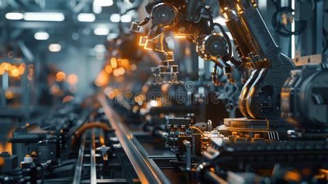 Cyborg Control Robot Assembly Line In Car Factory Stock Image Image