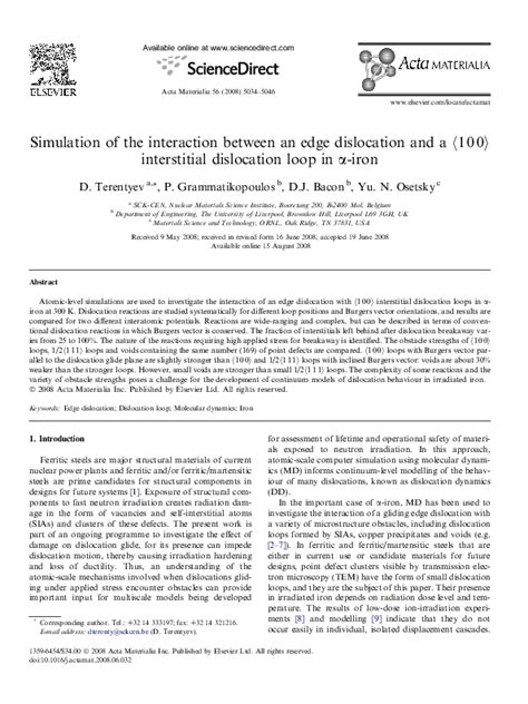 Pdf Simulation Of The Interaction Between An Edge Dislocation And A 〈1 0 0〉 Interstitial